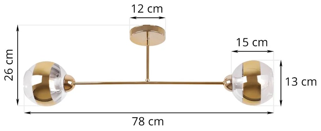 Stropní svítidlo Asturia, 2x zlaté/transparentní skleněné stínítko, G
