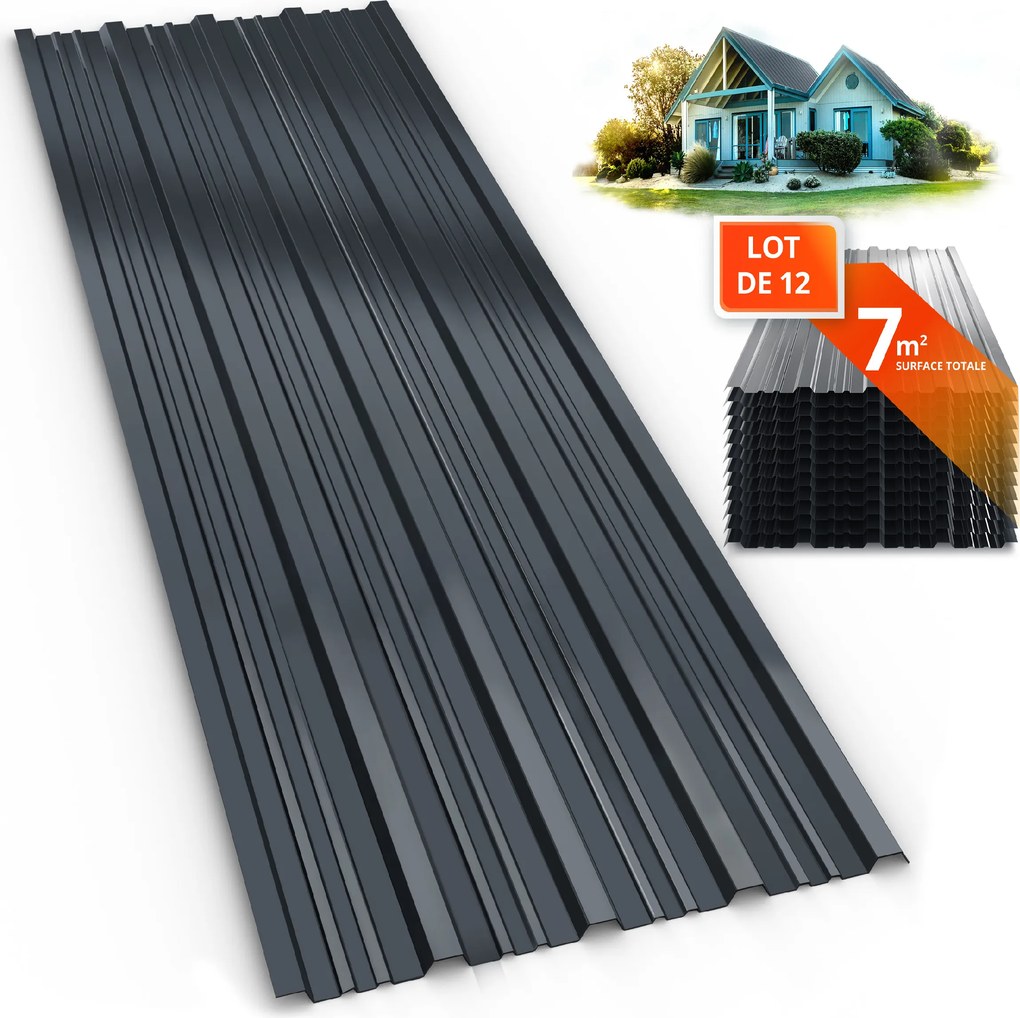 Trapézový plech sada 12 ks antracitová 129x46cm 7m² pozinkované odolné vůči počasí stabilní