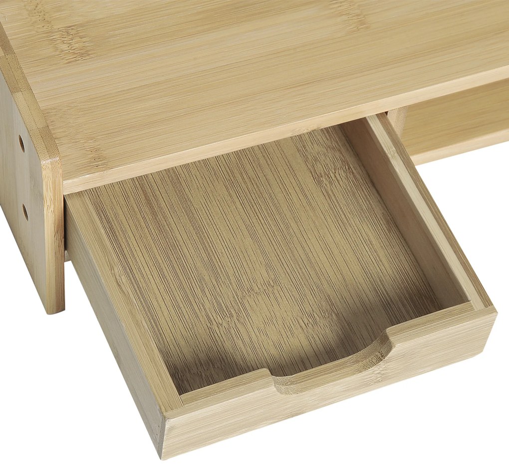 HOMCOM Stojan na monitor Stojan na obrazovku Stolní organizér se zásuvkami v přírodní barvě 49x25,5x11,5cm pro objednávku na pracovišti