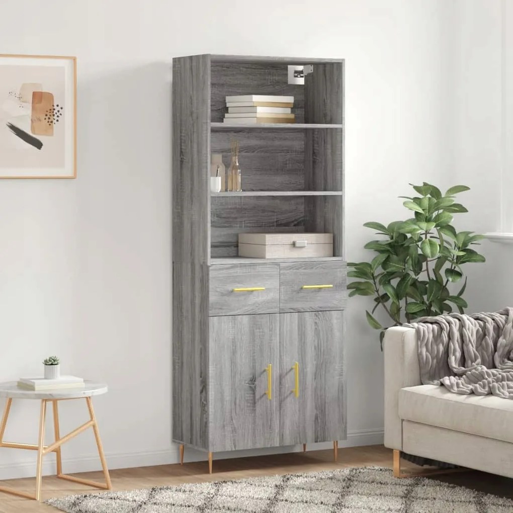 Fionshop 263888457 Skříň highboard šedá sonoma 69,5 x 34 x 180 cm kompozi