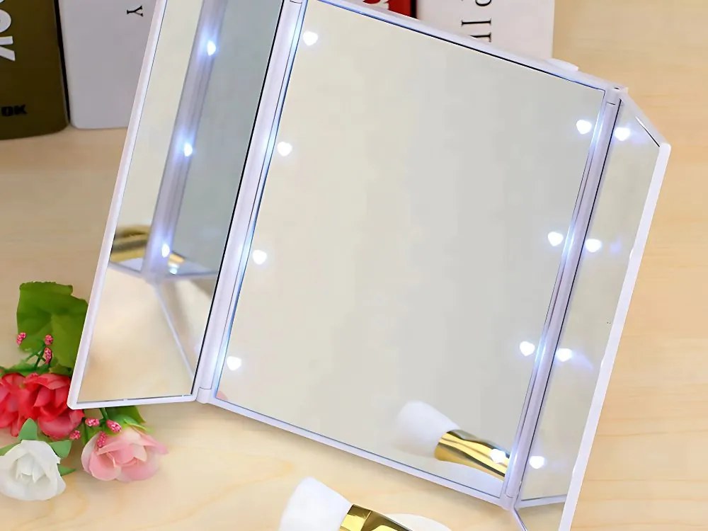 Verk Group Skládací zrcátko s podstavcem kosmetické pro make-up s led osvětlením