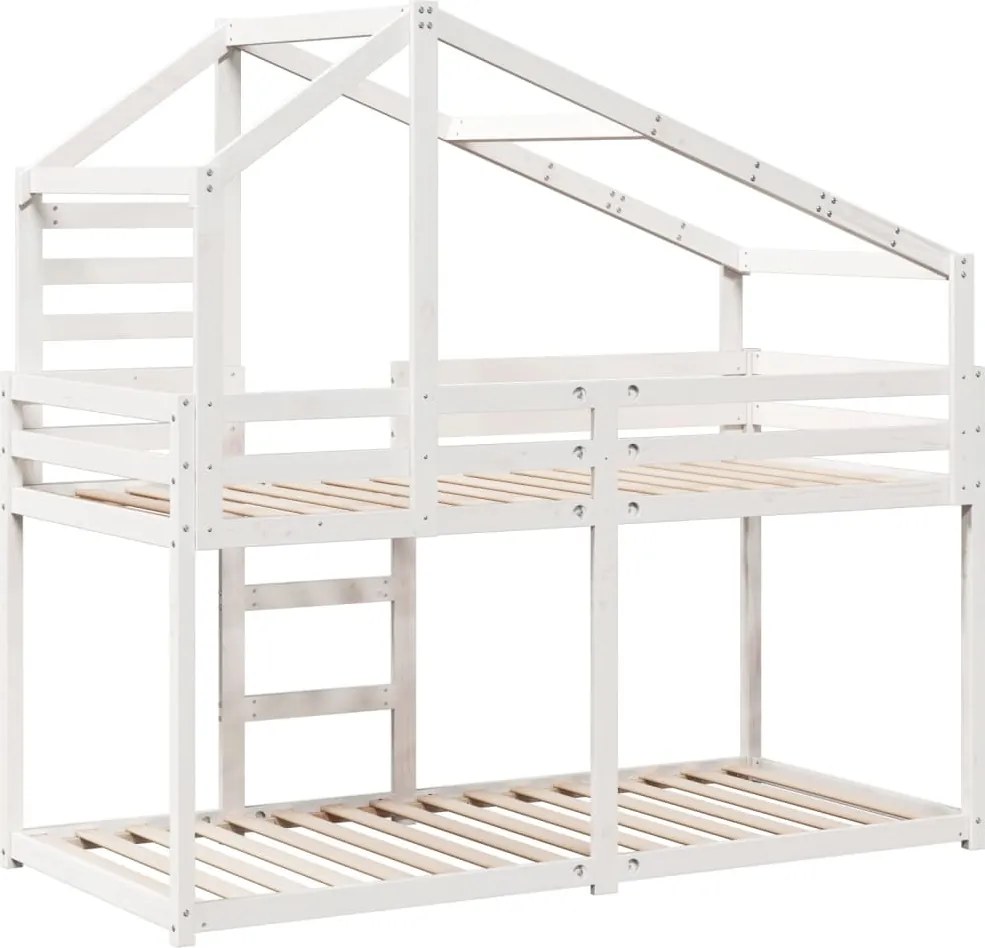 Patrová postel se střechou bílá 80x200 cm masivní borové dřevo 3281959