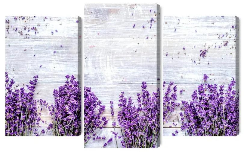 Vícedílný obraz Květy Levandule Na Pozadí Rustikální Dřevěné Prkno Nedostatek Nedostatek Přírodní plátno 150x100