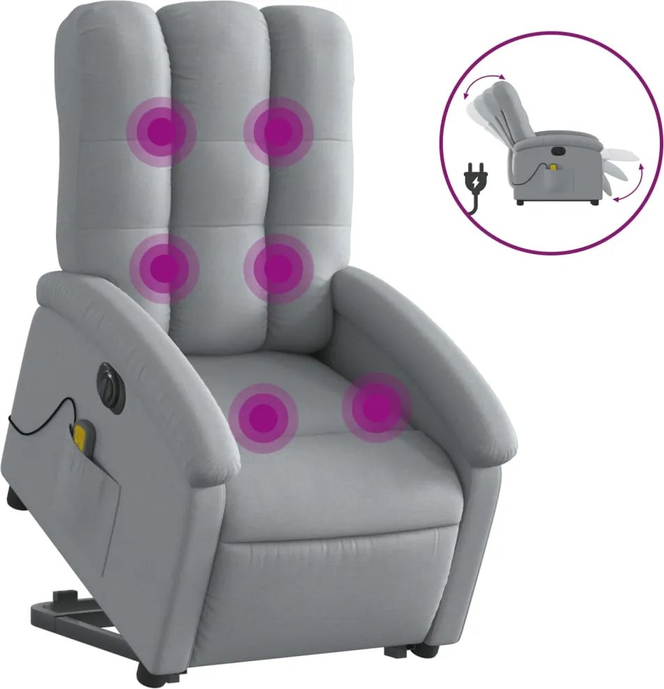 Elektrické zvedací masážní polohovací křeslo světle šedé textil 3204128