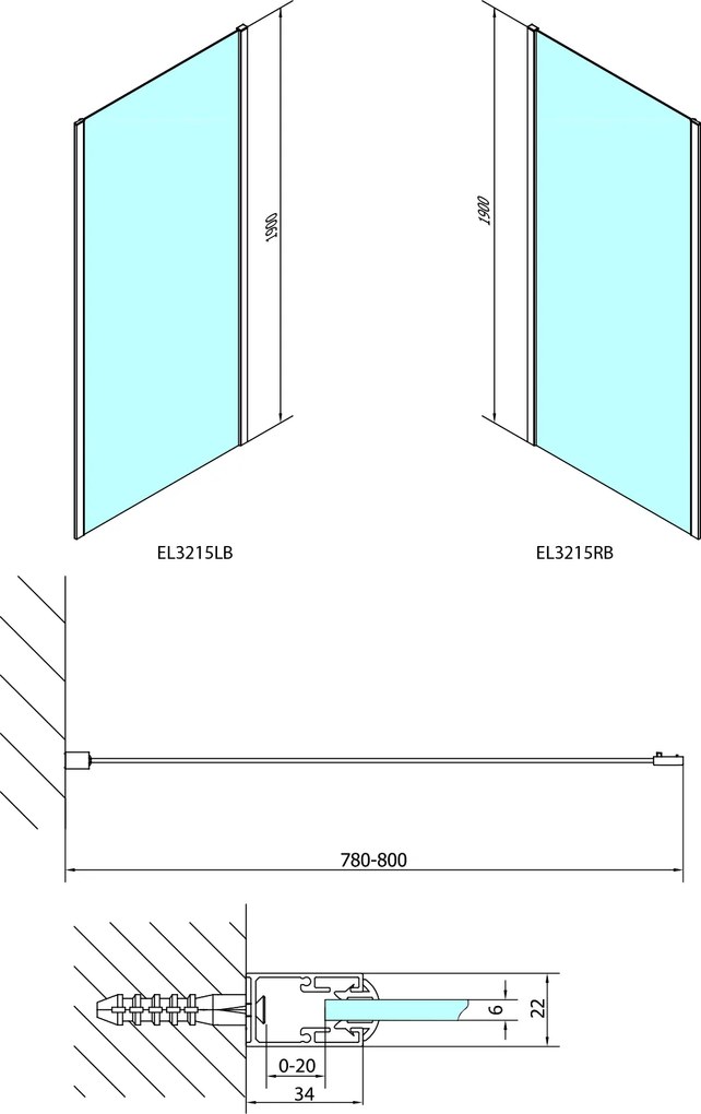 Polysan EASY BLACK boční stěna 80 x 190 cm černá čiré sklo EL3215B