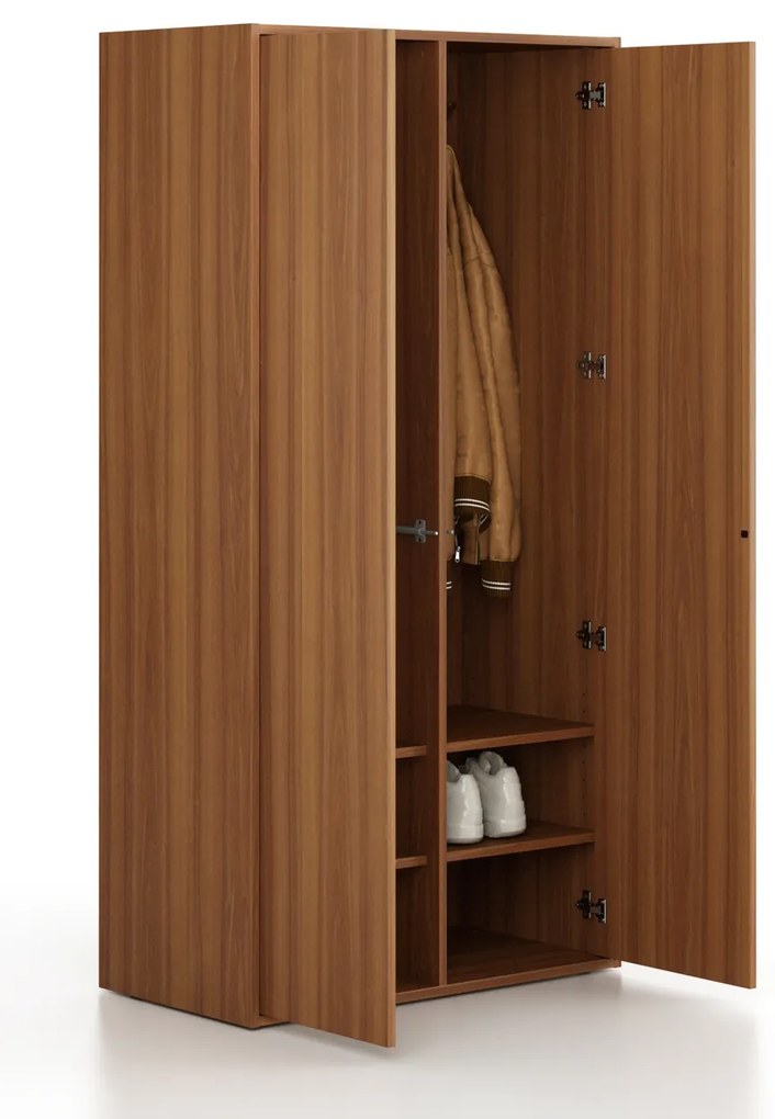 Šatní skříň FRAME, 2 oddíly, 872 x 450 x 1735 mm, PUSH-lock, ořech