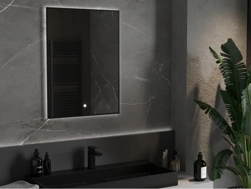 Mexen Erma koupelnové zrcadlo s osvětlením 60 x 80 cm, LED 6000K, antifog, černý rám - 9814-060-080-611-70