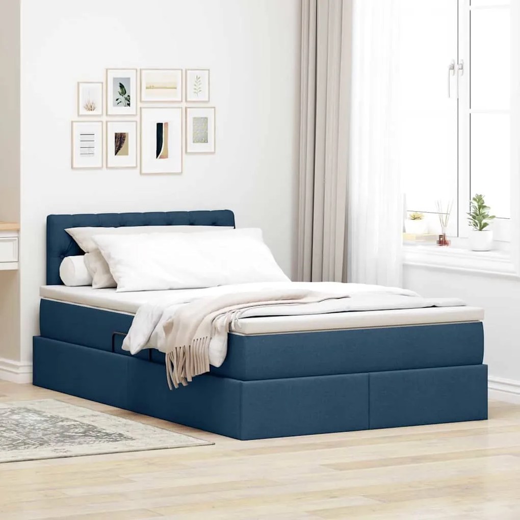 Postel s úložným prostorem a matrací Modrá 120 x 200 cm Samet 3370568
