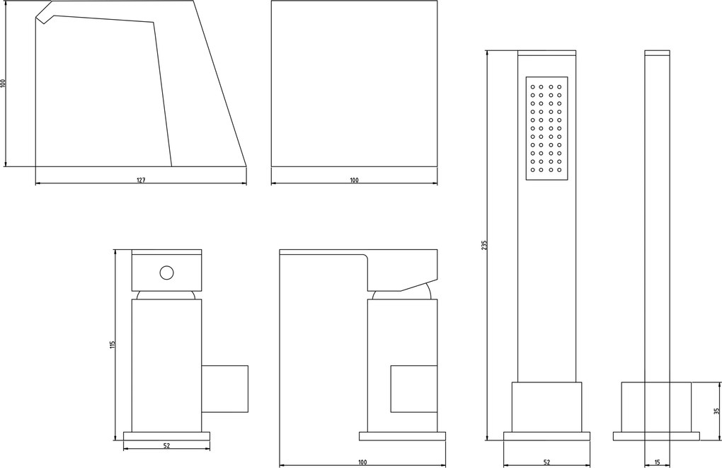 Gamma Caro, 3-otvorová vanová baterie, černá matná, GMA-BCK3O-BK