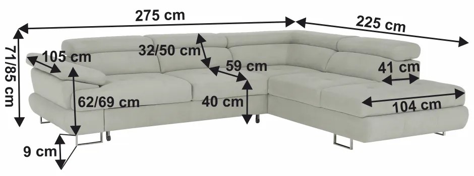 Kondela Sedací souprava s úložným prostorem, světle šedá, látka, pravá, BUTON R