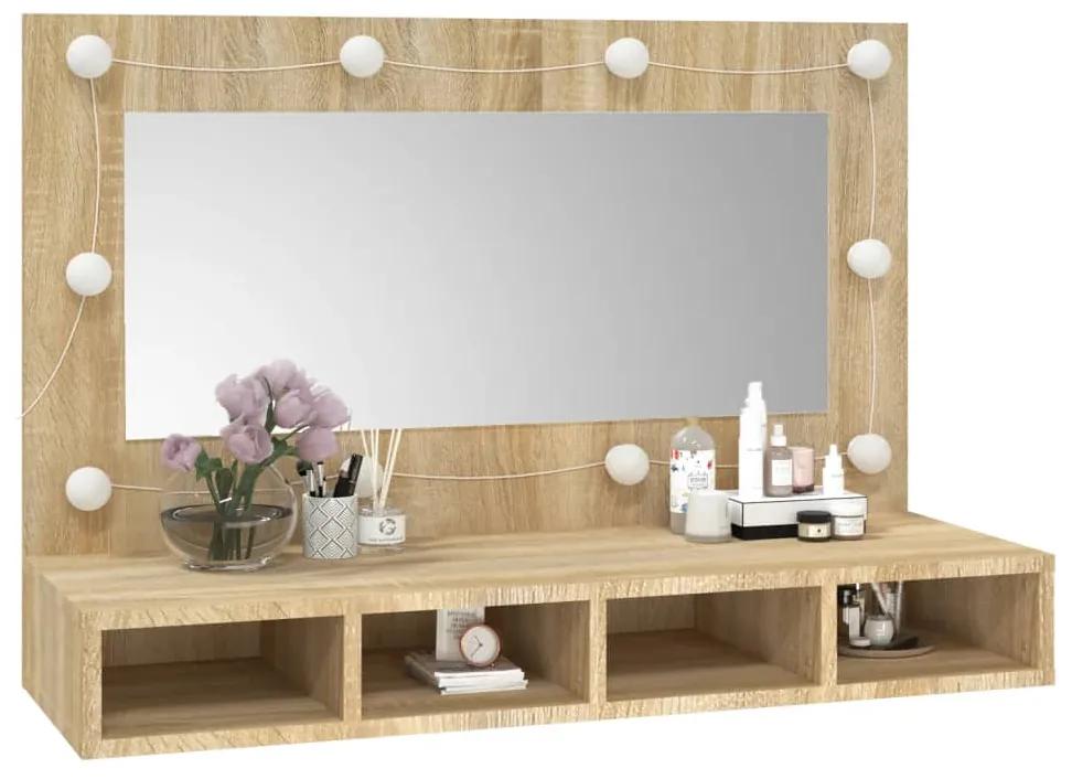 Zrcadlová skříňka s LED dub sonoma 90 x 31,5 x 62 cm
