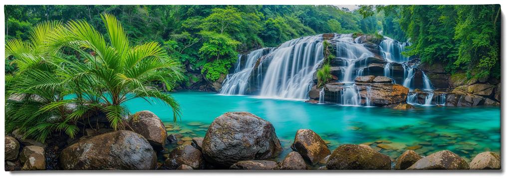 Obraz na plátně - Malé vodopády skryté v tropické džungli FeelHappy.cz Velikost obrazu: 210 x 70 cm