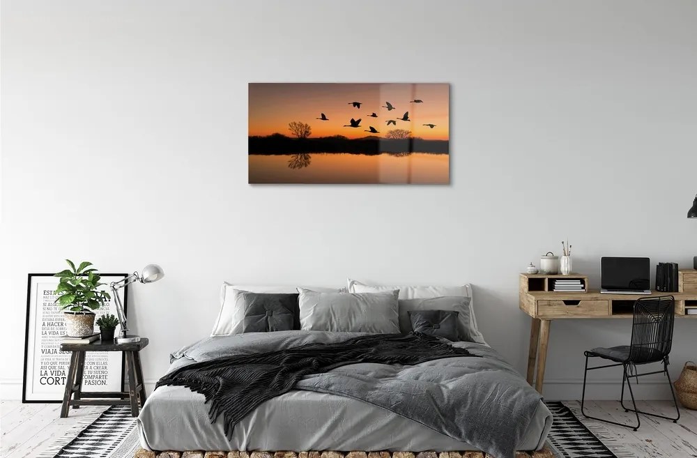 Obraz na skle Létající ptáky sunset 140x70 cm