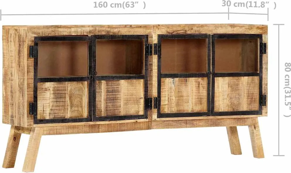 Příborník hnědo-černý 160 x 30 x 80 cm masivní hrubý mangovník 247994