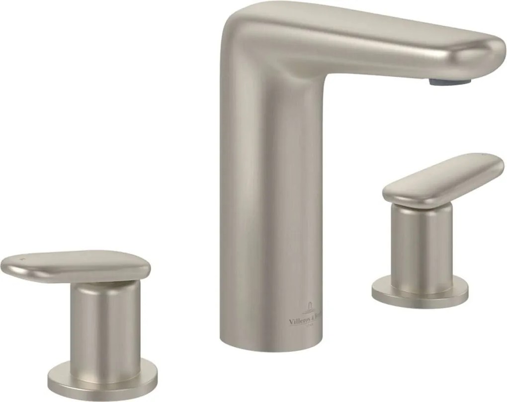 Villeroy & Boch Antao - Umyvadlová baterie s výpustí Push-Open, 3-otvorová instalace, matný kartáčovaný nikl TVW11100100064