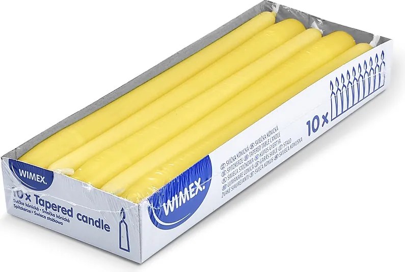Wimex 31105 - kónická svíčka 23 × 245 mm, žlutá - 10 ks