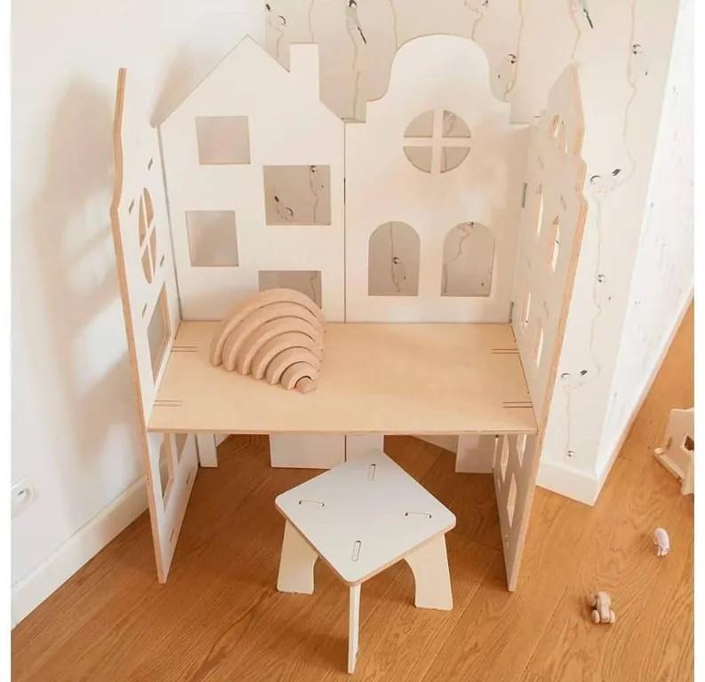 Myminihome Dětský stůl ve tvaru domku 2v1 + stolička bez opěrátka Zvolte barvu stran: Mátová, Zvolte barvu polic: Nelakovaná