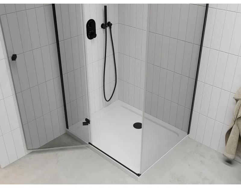 Mexen Roma sprchový kout s otočnými dveřmi 80 x 100 cm, Průhledné, Černá + sprchová vanička Flat, Bílá - 854-080-100-70-00-4010B