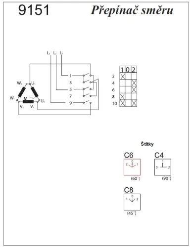 Vačkový spínač SEZ S25 JPU 9151 C6 25A/3P reverzní černá páčka 1/0/2