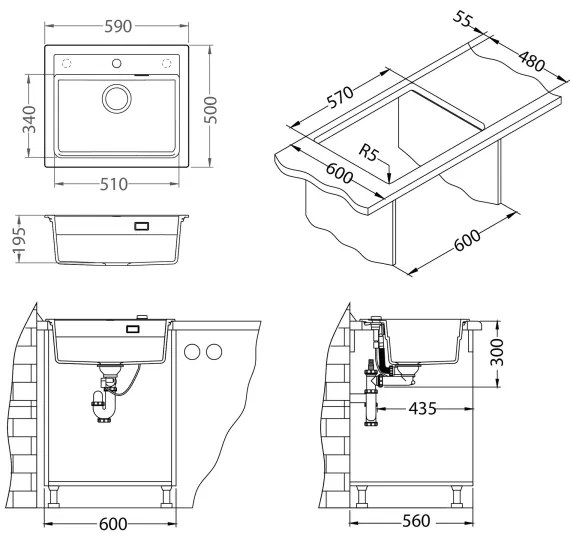 ALVEUS SETA23228 - Kuchyňský dřez ATROX+dřezová baterie MINTAS 34cm granit/černá