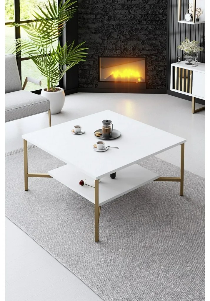 Konferenční stolek Gold Line White