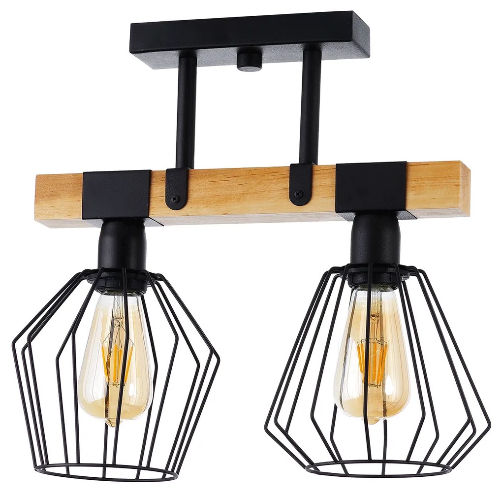 Light for home - Lustr přisazený ke stropu na tyči 15609 "CAMEROON", 2x60W, E27, černá, přírodní olše