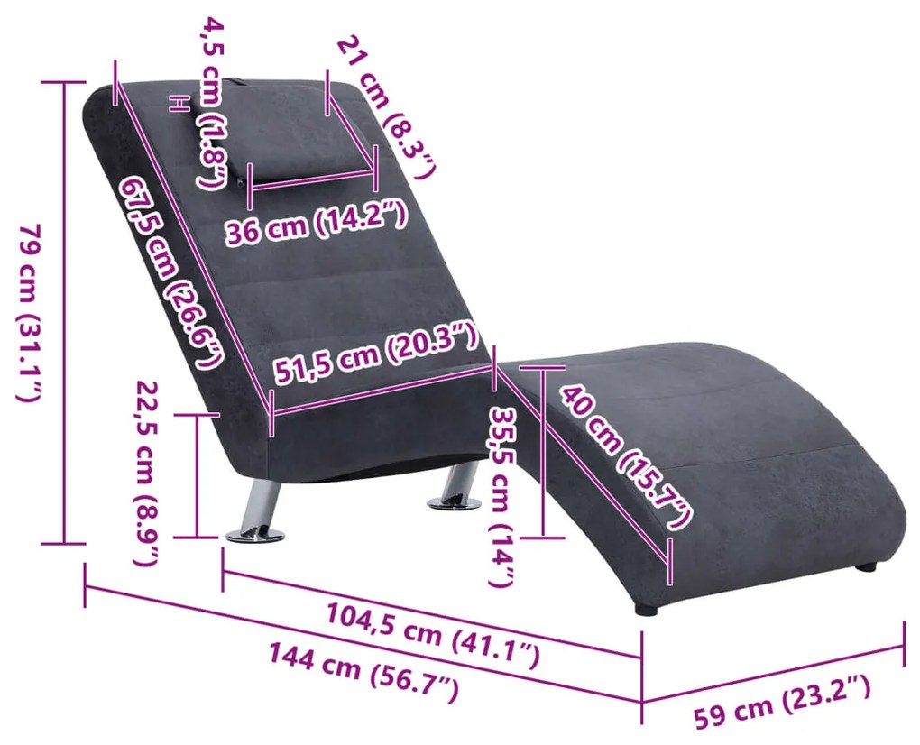 vidaXL Marketos Lenoška s polštářem šedá umělá broušená kůže