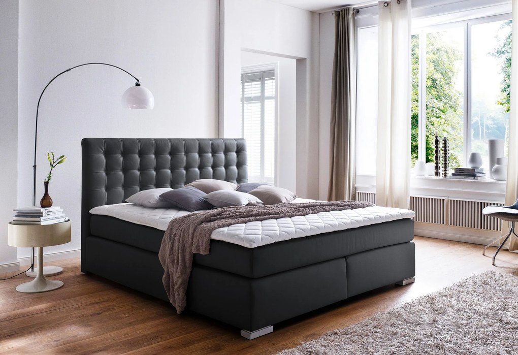 MEISE Postel BOXSPRING černá 180x200 cm, eko kůže