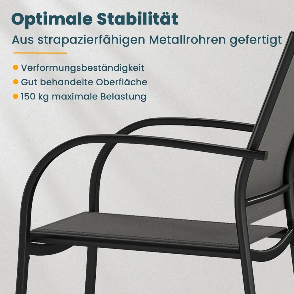 Costway Stohovatelné zahradní židle2Set stohovacích židlí z textilu a kovového