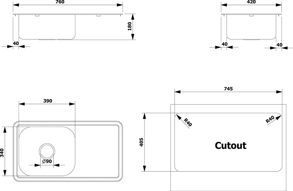 Aqualine kuchyňský dřez 76 x 18 x 42 cm nerez AQ7642B