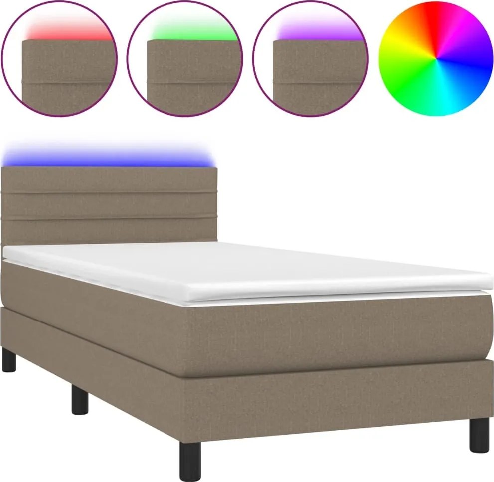 vidaXL Box spring postel s matrací a LED 100x200 cm textil [3133217] Barva: světle šedá