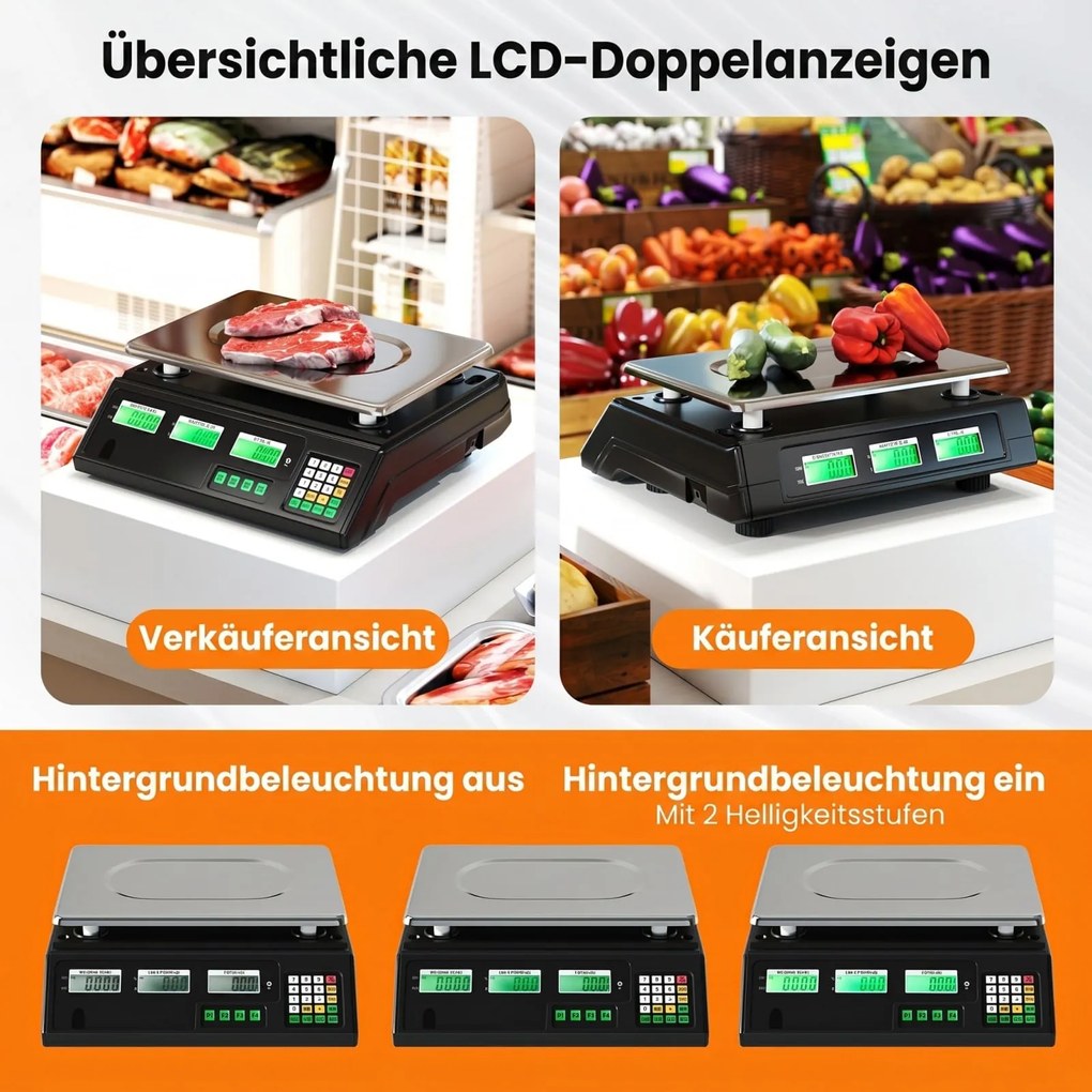 Costway 40 kg Digitální obchodní váhy Potravinové váhy s kalkulací ceny vyrobené