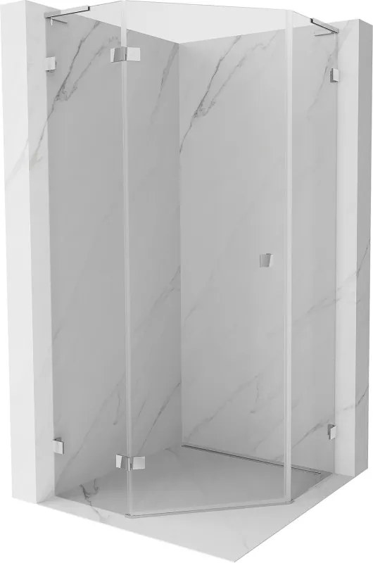 Mexen Lunar, L pětiúhelníkový sprchový kout naklápěcí doleva 80 x 80 cm, 8mm čiré sklo, chromový profil, 831L-080L-080P-01-00-L