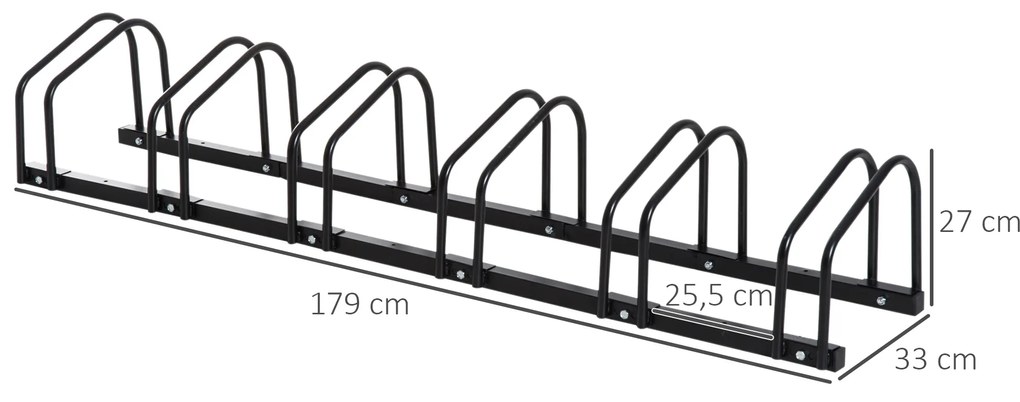 HOMCOM Stojan na kola Stojan na kola odolný proti povětrnostním vlivům Odolný pro montáž na podlahu i stěnu Ocelový až pro 6 kol Černý 179 x 33 x 27 …