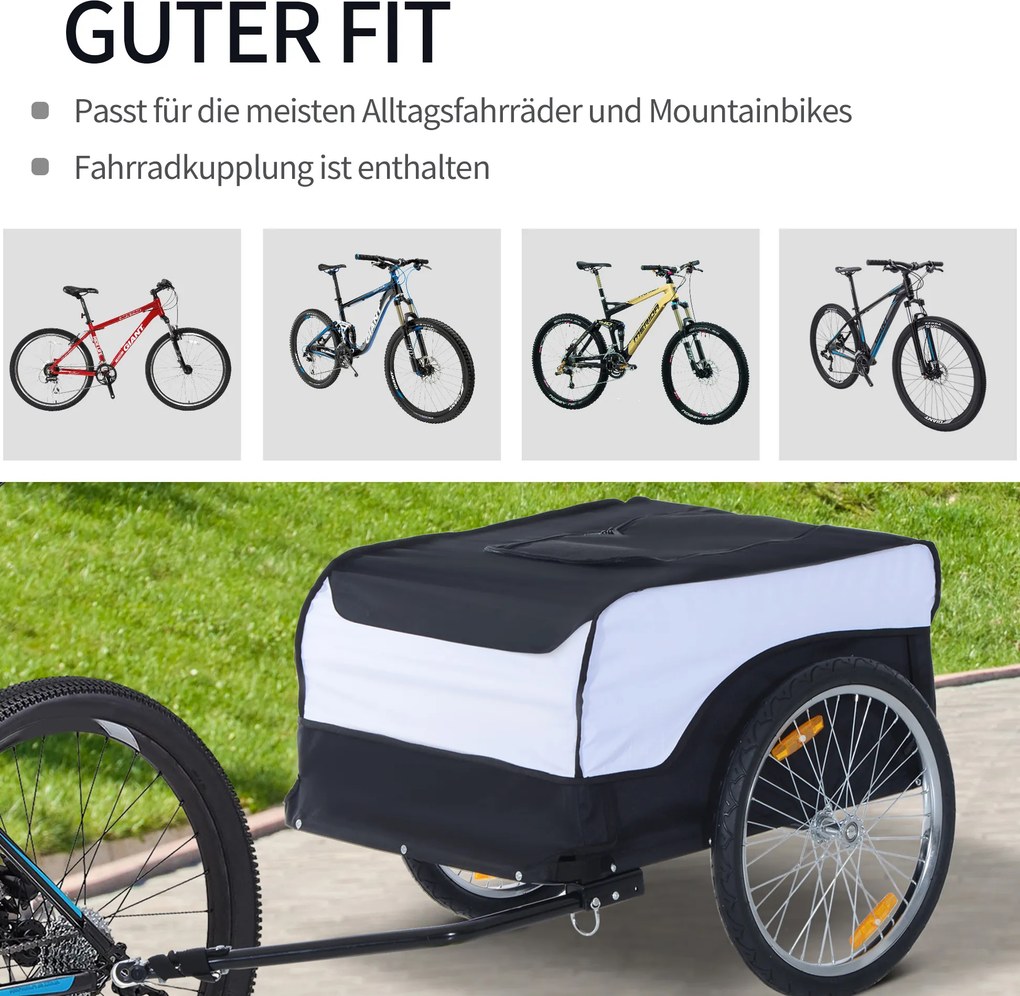 HOMCOM Ruční vozík s nosností 40 kg, skládací, bílo-černý, ocel a Oxford, 140x77x65cm, pro zahradu a dopravu