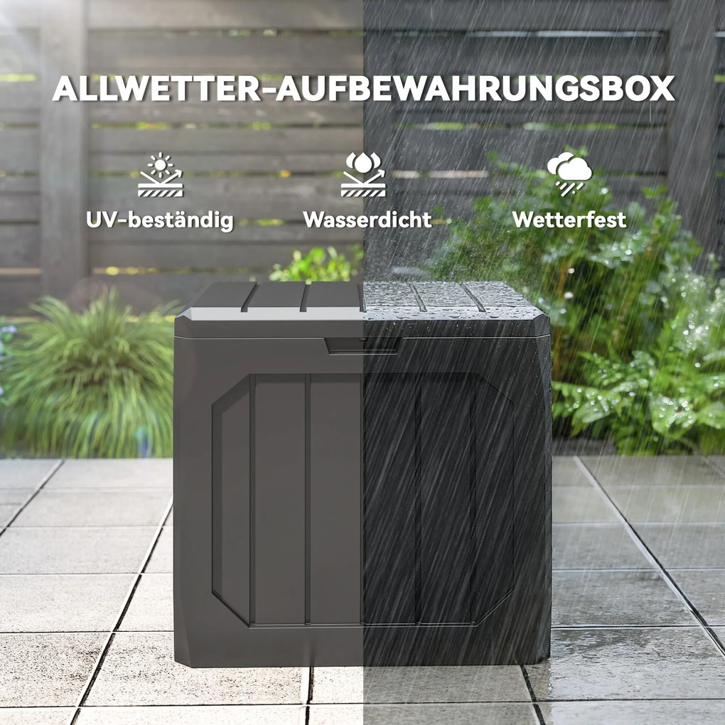 Outsunny plastový zahradní úložný box o objemu 121 l, venkovní úložný box s uchy, černý