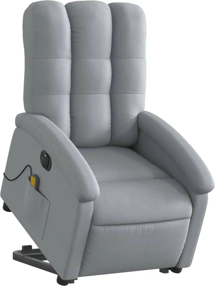 Elektrické zvedací masážní polohovací křeslo světle šedé textil 3204128