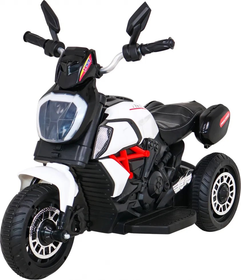 Ramiz Motorka Fast Tourist na baterie pro děti bílá + audio + světla + ekokůže