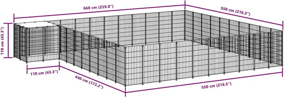 Psí kotec černý 31,46 m² ocel 3082241