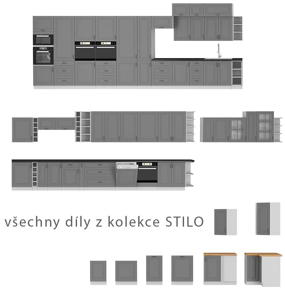 STILO bs | horní skříňka 30G-90 1F se 3 policemi | 30 cm | bílá/šedá | UNI dvířka