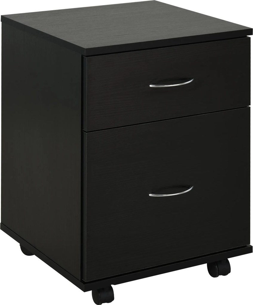 HOMCOM Dřevěný mobilní archivar s kolečky a 2 šuplíky, kancelářský a domácí filing kabinet 41x39x58cm Černý