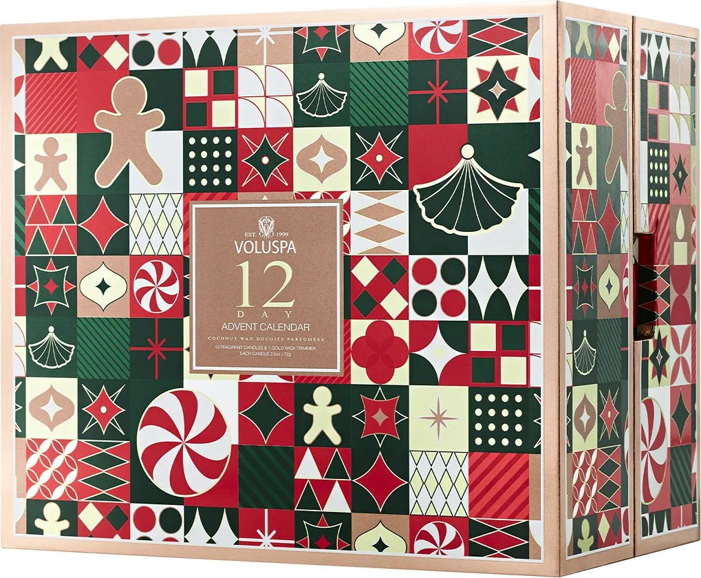 Voluspa 12denní adventní kalendář Holiday se zlatými nůžkami, 12×72 g