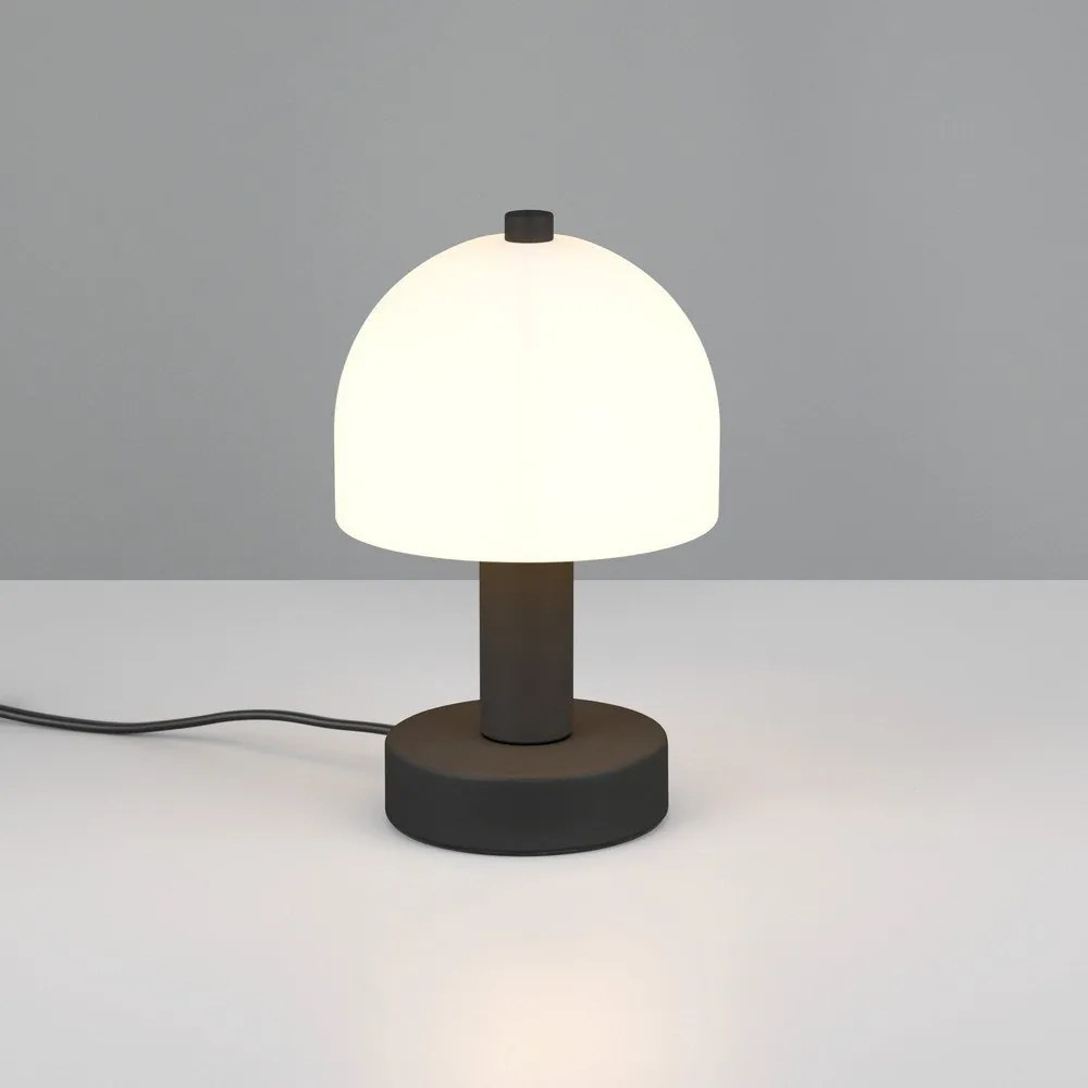 Černo-bílá stolní lampa se skleněným stínidlem (výška 19 cm) Glenn – Reality