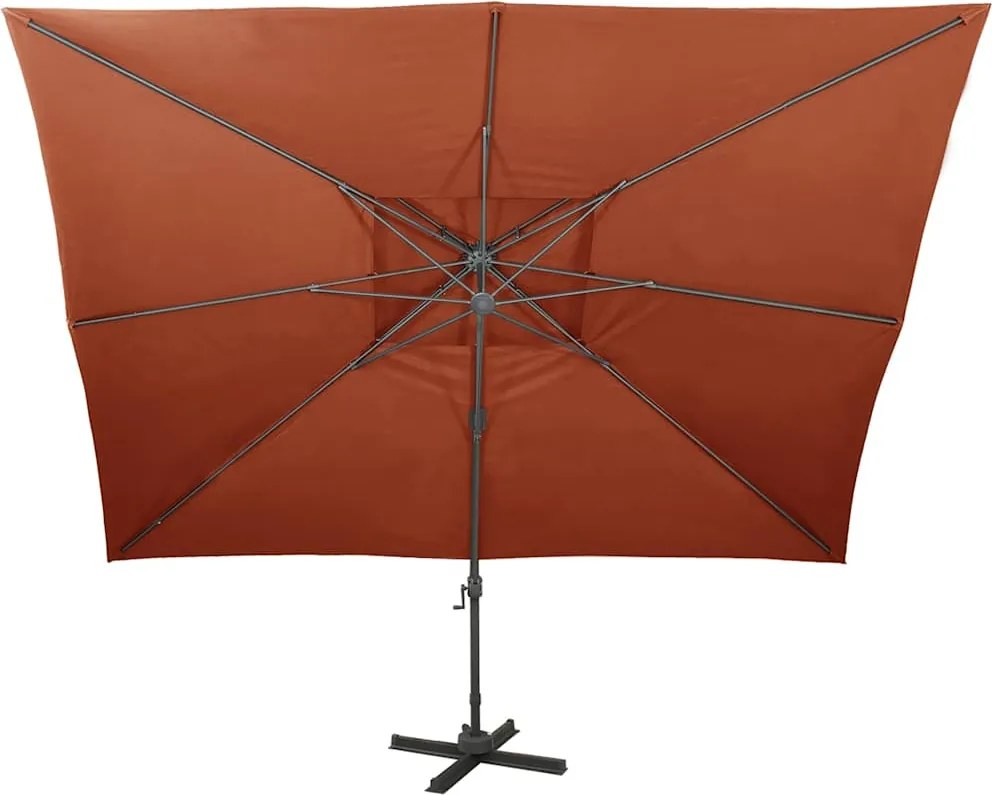 Konzolový zahradní slunečník s dvojitou střechou terakotový 400 x 300 cm 312383