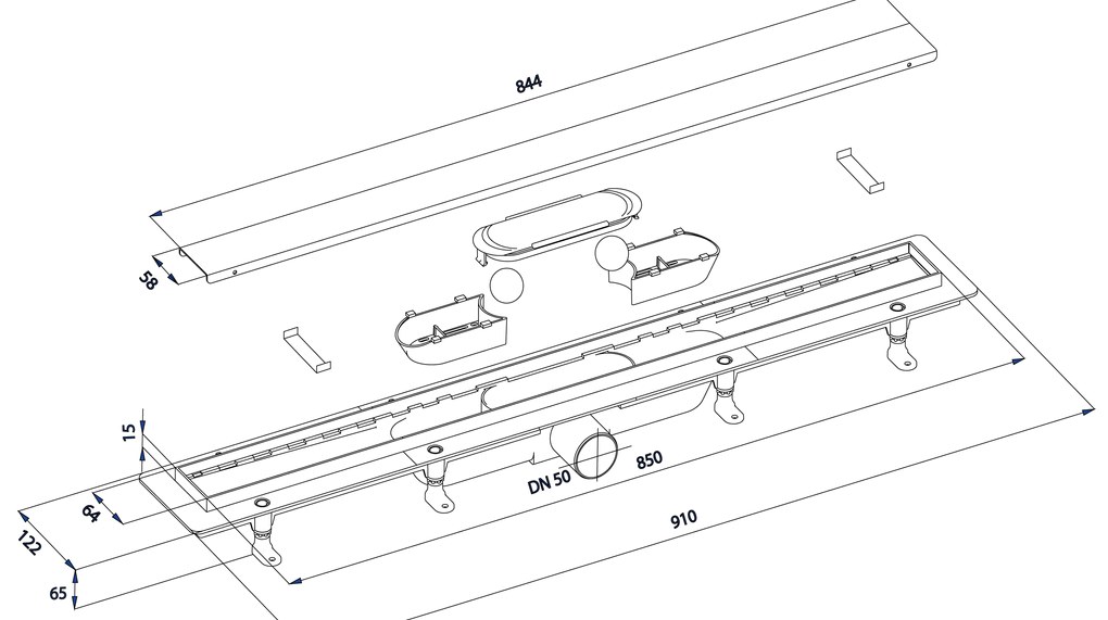 Polysan Flise sprchový kanálek pro dlažbu 91 x 12,2 x 6,5 cm nerez 73691 Koupelny Bernold