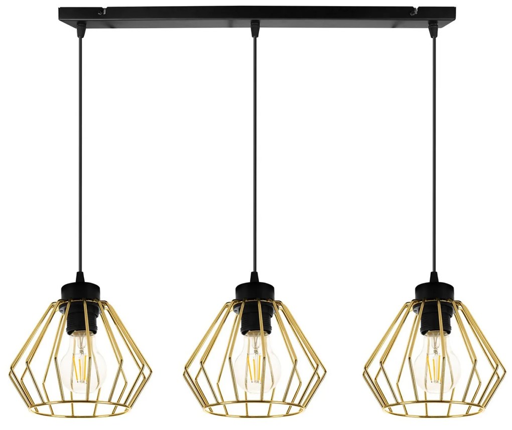 Light for home - Závěsné svítidlo na lanku s kovovými stínítky LH007 "SANTOS LOFT", 3x60W, E27, Černá