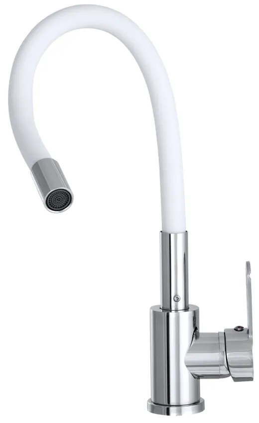 Gamma Flex 2000, stojánková dřezová baterie s flexibilním ramenem, bílá matná-chromová, GMA-BFX-2000WH