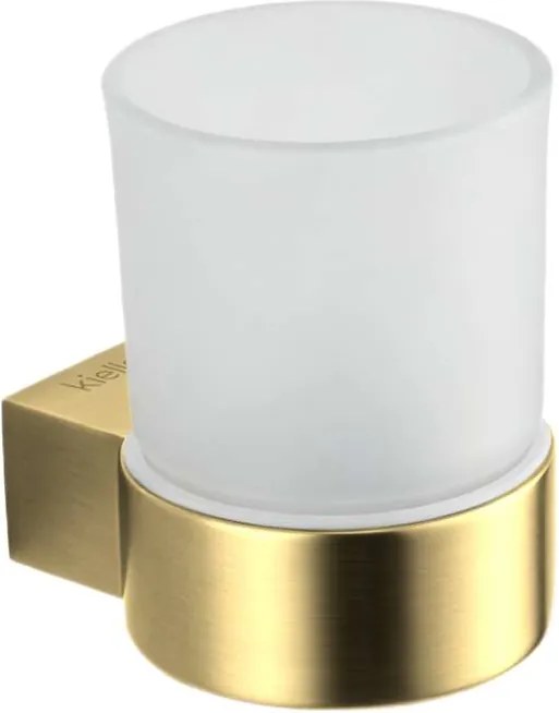 kielle Vega - Sklenka na kartáčky a pastu s držákem, matné sklo/brushed gold 40018026