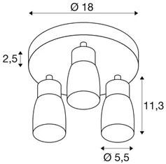 SLV 1008343 Puri 2.0 Dome, šedé stropní svítidlo 3xGU10 s kulatou základnou, průměr 18cm