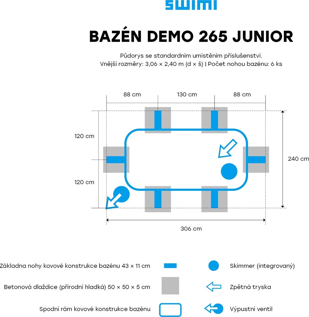 Technypools Bazén DEMO 265 JUNIOR 3,06 x 2,40 x 1,25 m (9986P) Barva: modrá